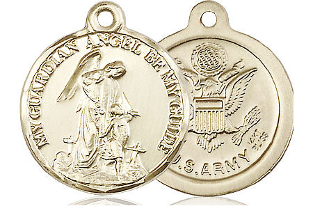 14kt Gold Guardian Angel Army Medal Medium Religious Jewelry ...