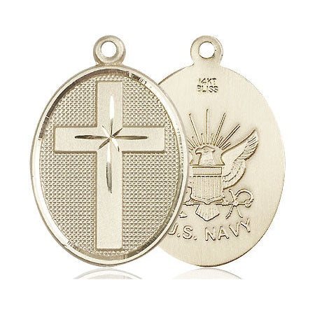 14kt Gold Cross Navy Medal Large Catholic Jewelry – CatholicShop.com