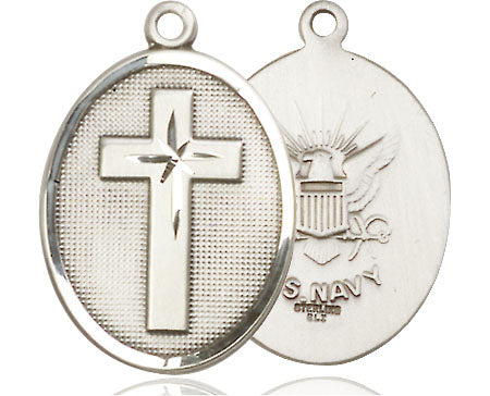 Sterling Silver Cross Navy Medal Large Catholic Jewelry – CatholicShop.com