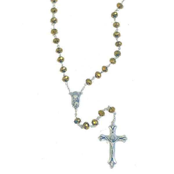 Sparkly Gold Bead Rosary with Silver-tone Center and Crucifix ...
