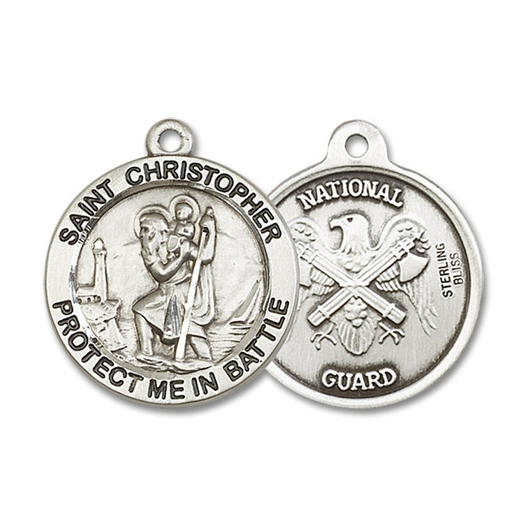Sterling Silver Saint Christopher National Guard Medal Large Catholic ...