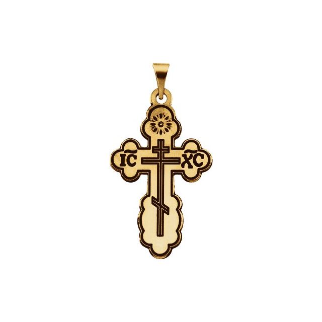 14K Yellow Gold Orthodox Cross Pendant with Black at Catholic Shop ...