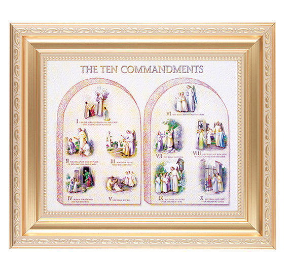 The Ten Commandments In Satin Gold Frame 10.25X12.25" 8X10Prt ...
