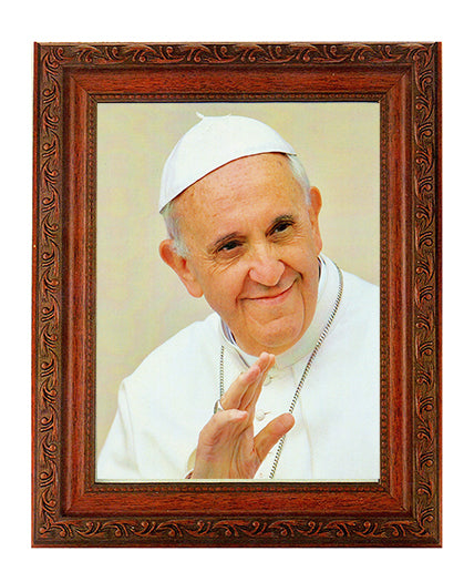Pope Francis In Ornate Wood Frame 10X12" 8X10 Print – CatholicShop.com