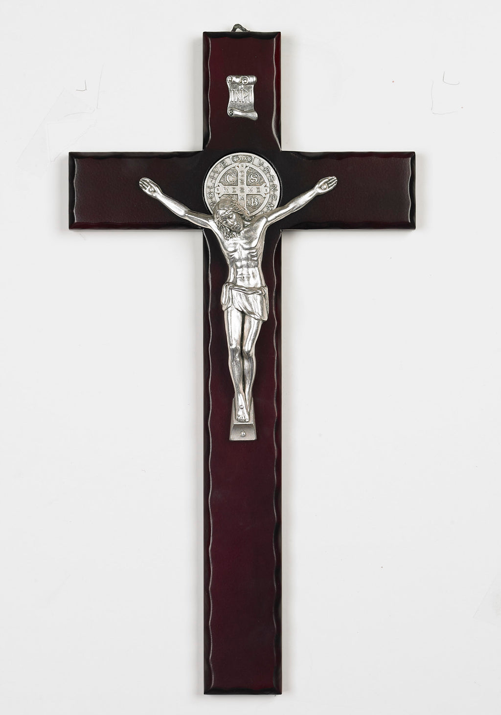 Saint Benedict 18 inch Wood with Silver Corpus – CatholicShop.com
