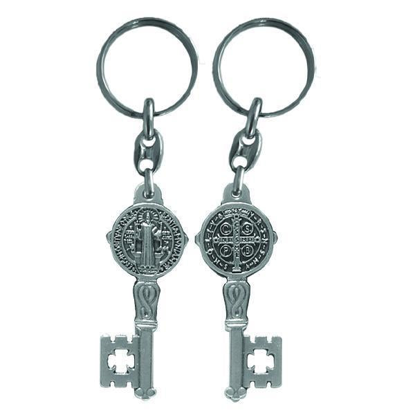 Silver-tone Key Shaped Key Ring - Saint Benedict 6-pack – CatholicShop.com