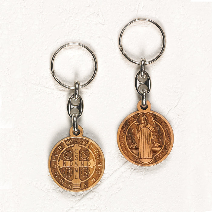 6-pack - Saint Benedict Wooden Token Key Chain – CatholicShop.com