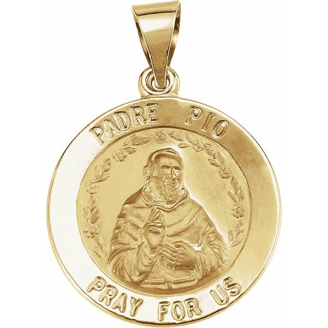 14K Gold 18 MM Round Hollow Padre Pio Medal – CatholicShop.com