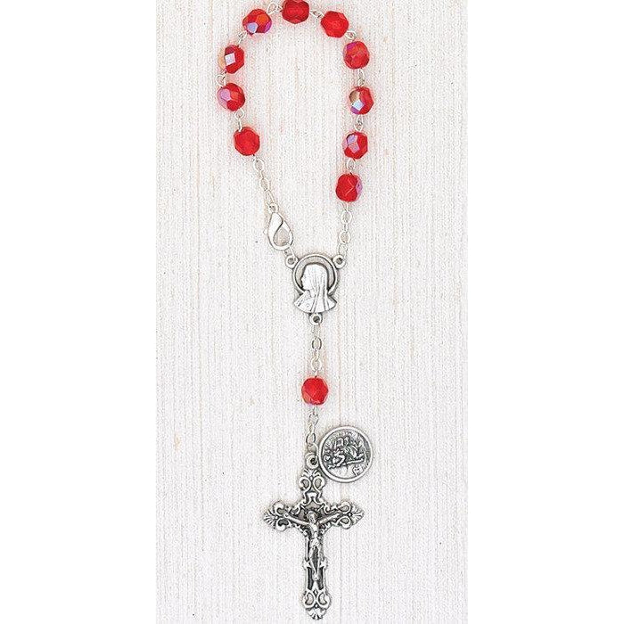 4-Pack - 6mm Glass Red Auto Rosary with Premium Centerpiece and ...