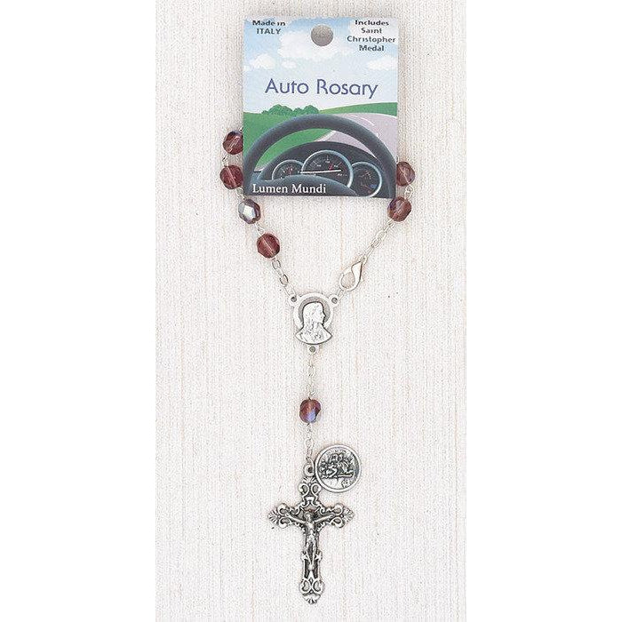 4-Pack - 6mm Glass Amethyst Auto Rosary with Premium Centerpiece and ...