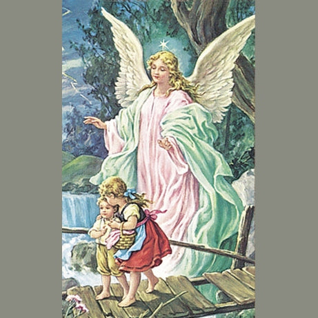 100-Pack - Guardian Angel Crossing The Bridge Holy Card – CatholicShop.com