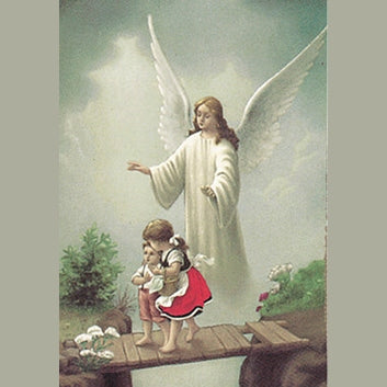 100-Pack - Guardian Angel Crossing Bridge Holy Card – CatholicShop.com