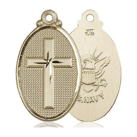 14kt Gold Cross Navy Medal Large Catholic Jewelry – CatholicShop.com