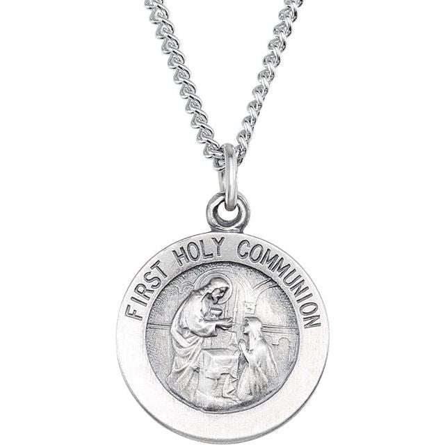 Sterling Silver First Holy Communion Pendant Medal – CatholicShop.com