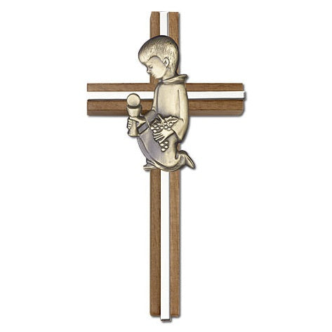 6 inch Communion Boy Cross Walnut with Antique Gold inlay ...