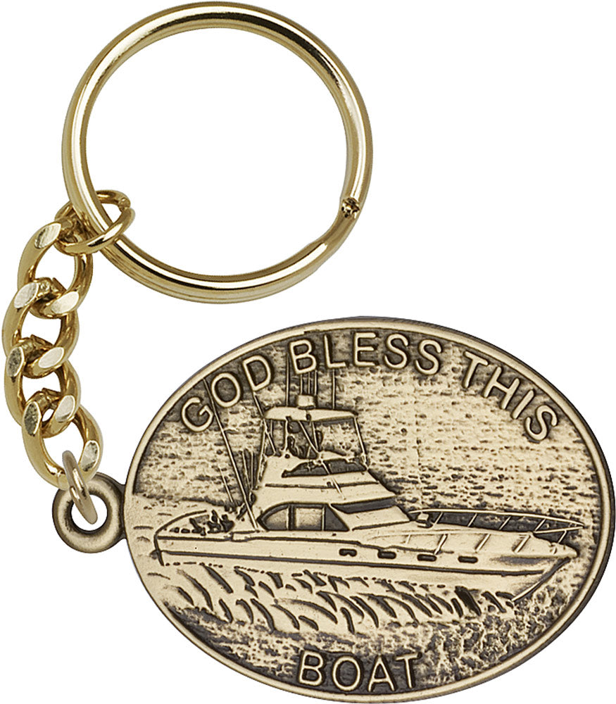 Gold Oxide God Bless This Boat Keychain – CatholicShop.com