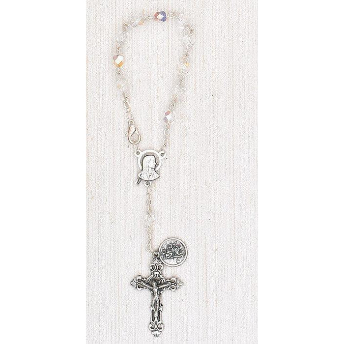 4-Pack - 6mm Glass Clear Auto Rosary with Premium Centerpiece and ...