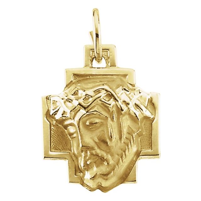 14K Yellow Gold Head Of Jesus with Crown Cross Pe at Catholic Shop ...