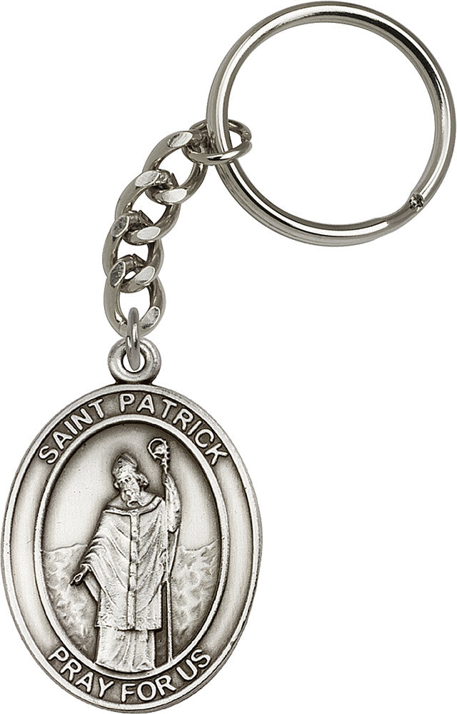 Silver Oxide Saint Patrick Keychain and Engraved Catholic Gifts ...