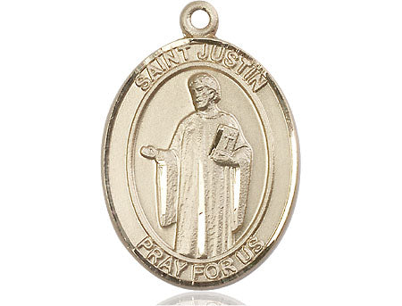 14kt Gold Saint Justin Medal Large Catholic Jewelry and Engraved ...