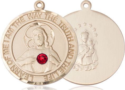 14kt Gold Scapular - Ruby Stone Medal with a 3mm Ruby Swarovski stone ...