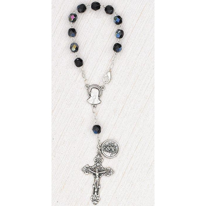 4-Pack - 6mm Glass Black Auto Rosary with Premium Centerpiece and ...