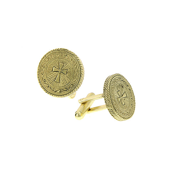 14K Gold-Dipped Cross Round Cuff Links – CatholicShop.com