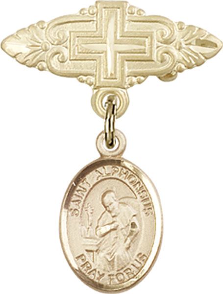 14kt Gold Badge Pin With Cross St. Alphonsus Baby Badge - Engravable ...