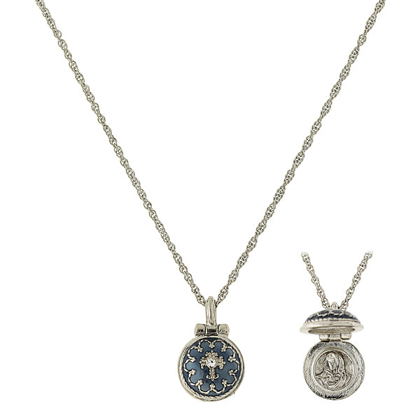 Silver-Tone Blue Enamel Virgin Mary Cross Necklace – CatholicShop.com