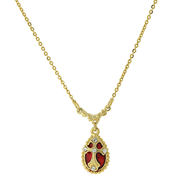 14K Gold-Dipped Crystal Red Enamel Cross Pendant Necklace 16 ...