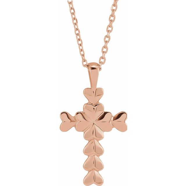 14K Rose Heart Cross 16-18" Necklace – CatholicShop.com