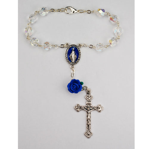 Crystal Auto Rosary with Blue Rose – CatholicShop.com