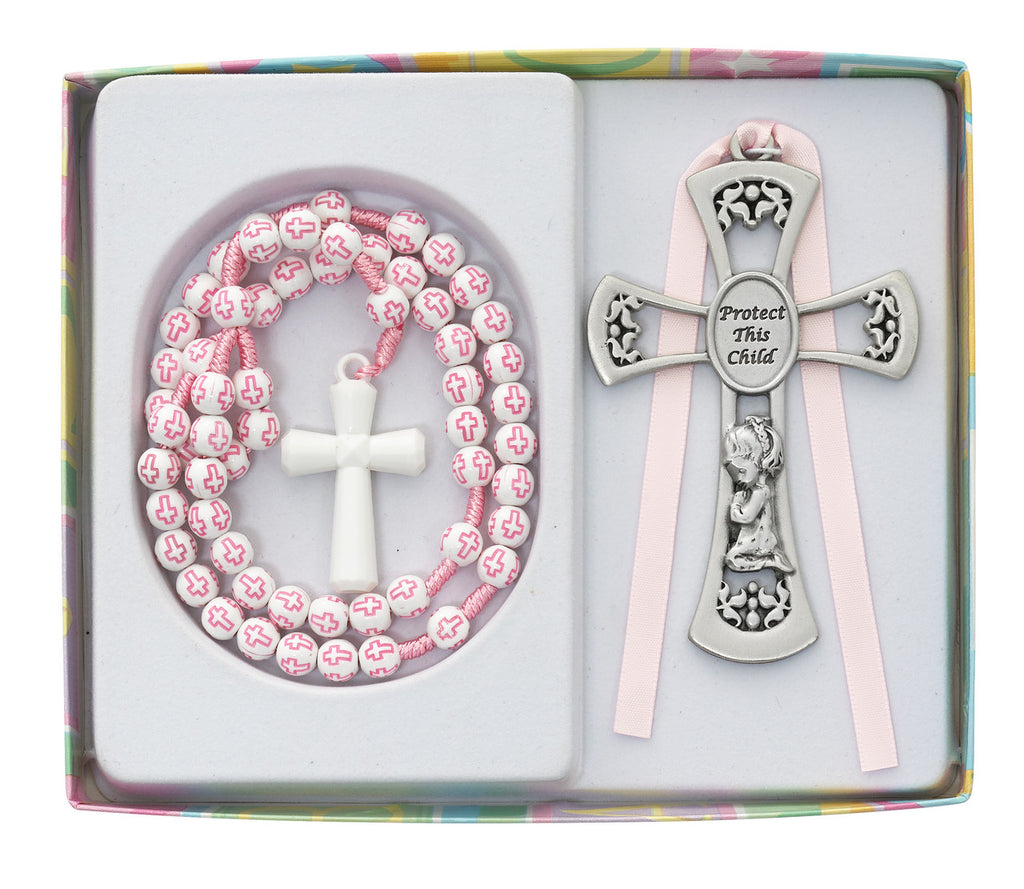 Girl's Pink Cross Crib Medal | CatholicShop – CatholicShop.com