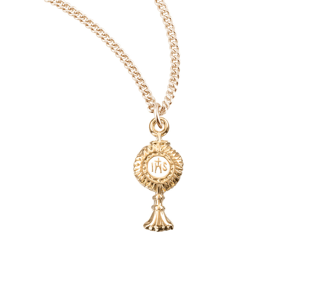Gold Over Sterling Silver Monstrance Pendant with White Epoxy ...