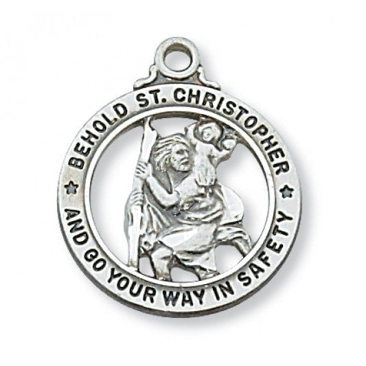 Sterling Silver Saint Christopher Open Rd Medal 20" – CatholicShop.com