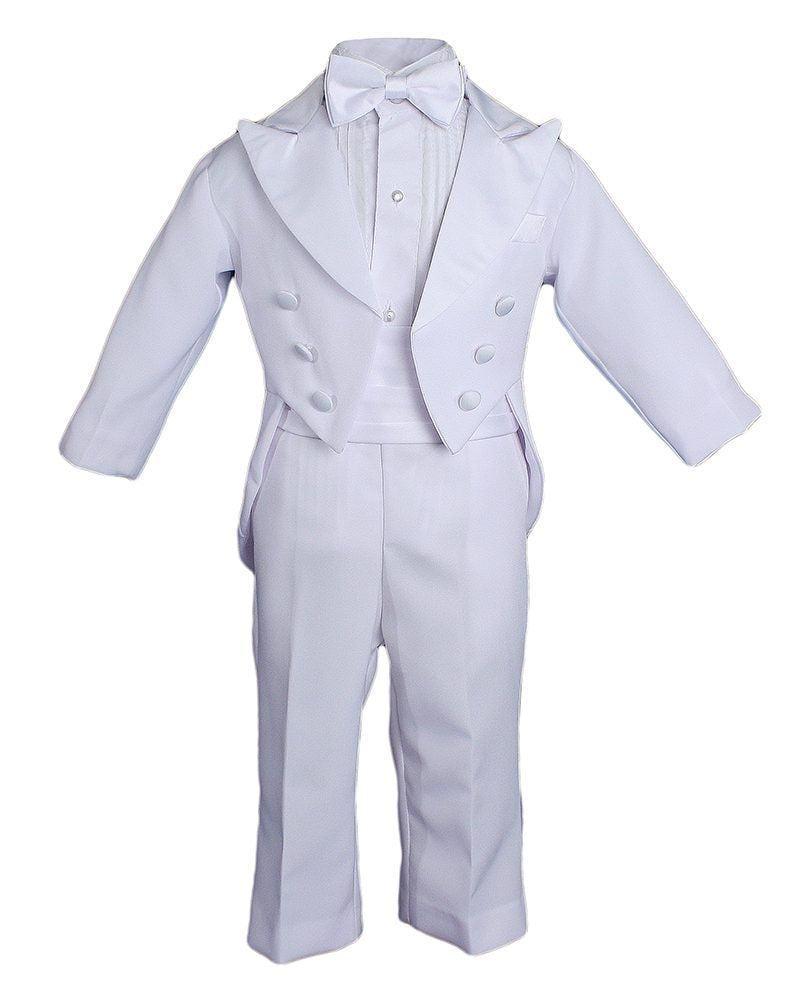 Baby Boys Formal White Poly Cotton 5 Piece Classic Tux Set with Tail ...