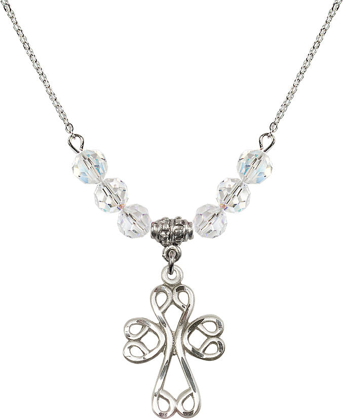 Necklace with 4mm Crystal Beads & Sterling Scroll Cross Medal ...