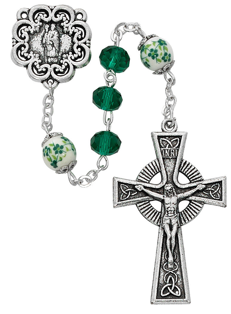 Green Crystal St.Pat Rosary – CatholicShop.com