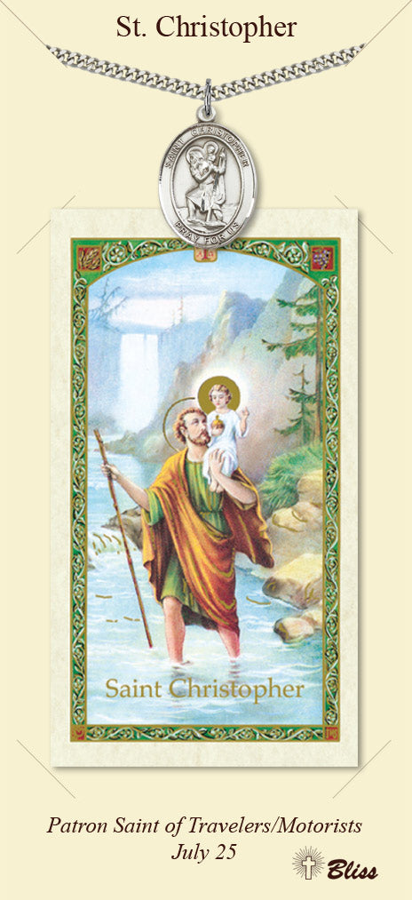 Saint Christopher Medal 24" Chain Prayer Card – CatholicShop.com