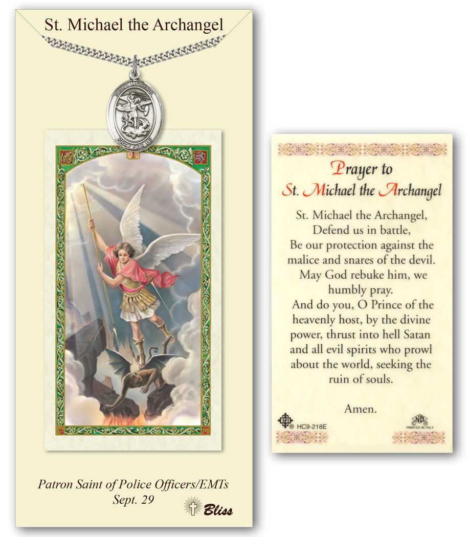 Pewter Saint Michael the Archangel Medal with 24 inch Heavy Curb Chain ...