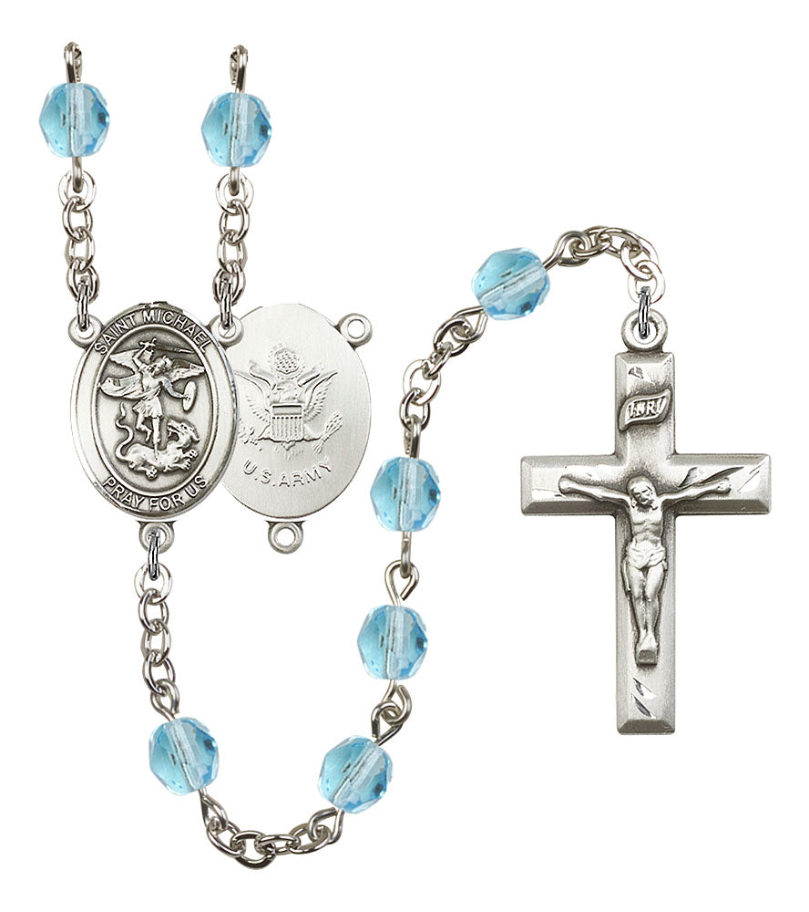 Saint Michael and Army Rosary with Aqua Beads – CatholicShop.com