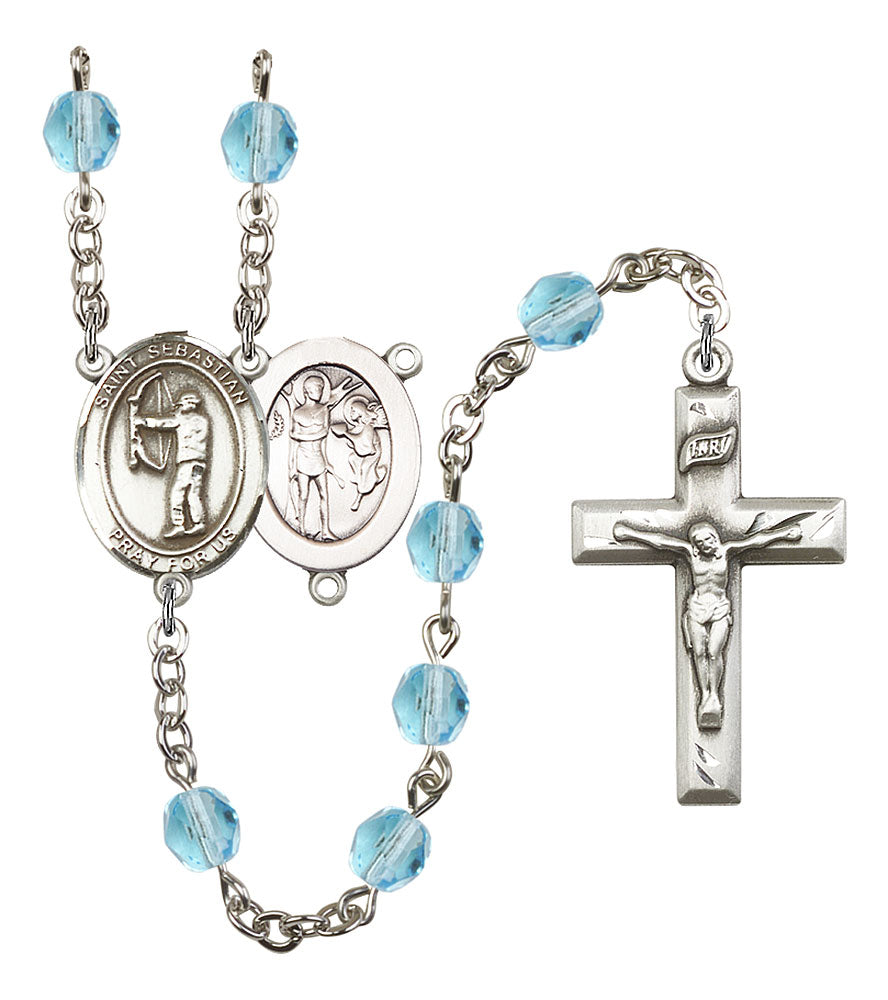 Saint Sebastian and Archery Rosary with Aqua Beads – CatholicShop.com