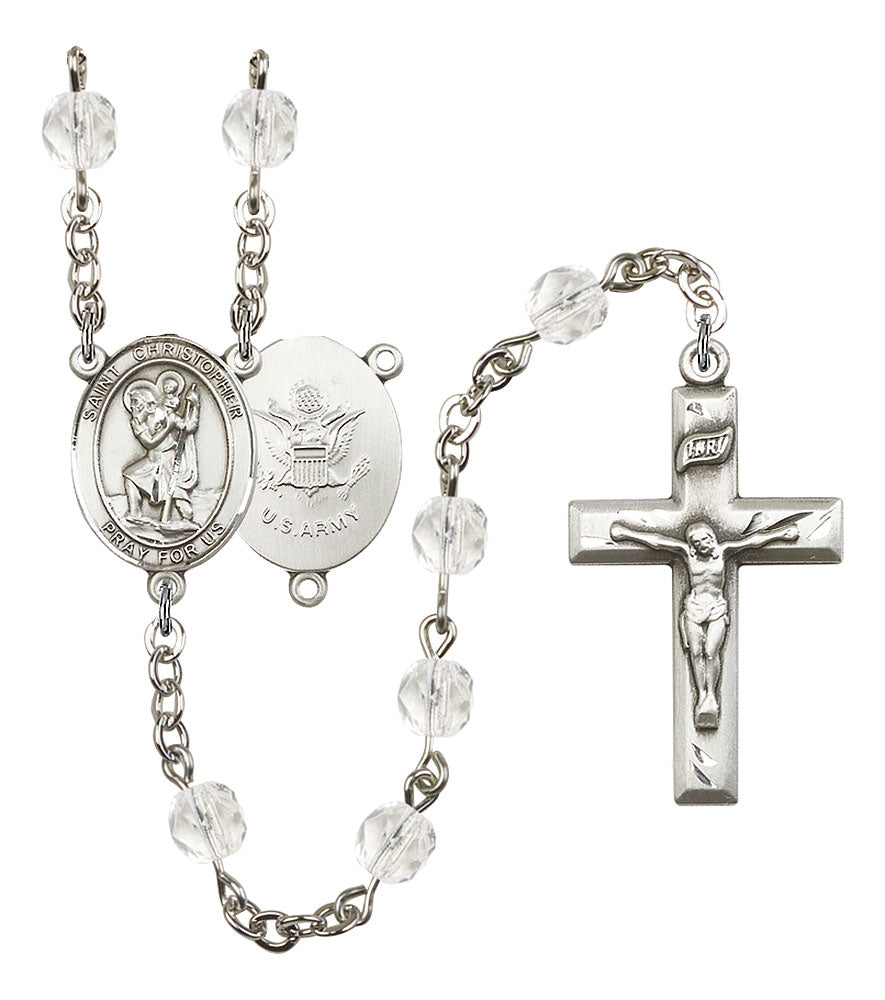 Saint Christopher and Army Rosary with Crystal Beads – CatholicShop.com