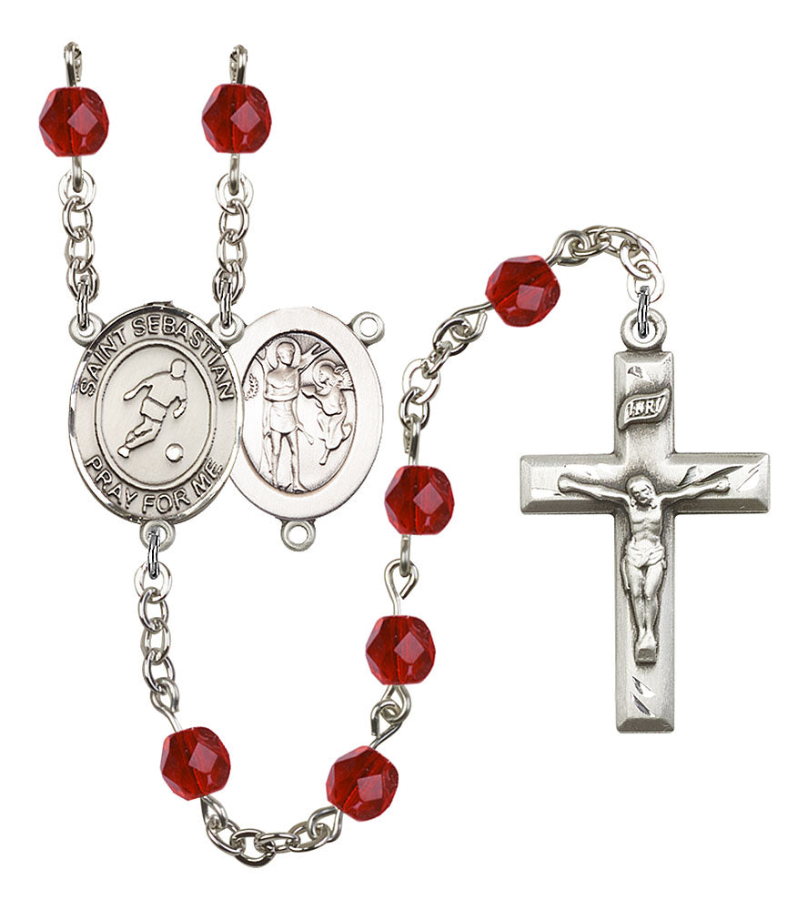 Saint Sebastian and Soccer Rosary with Ruby Beads – CatholicShop.com