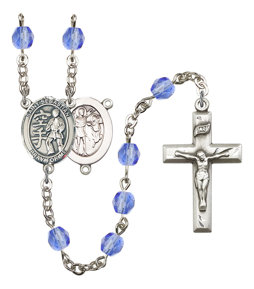 Saint Sebastian and Karate Rosary with Sapphire Beads – CatholicShop.com