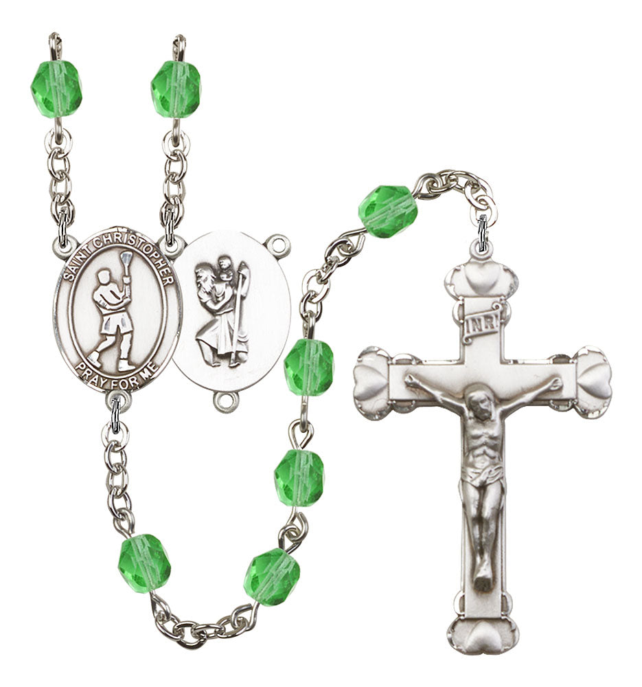 Saint Christopher and Lacrosse Rosary with Peridot Beads – CatholicShop.com