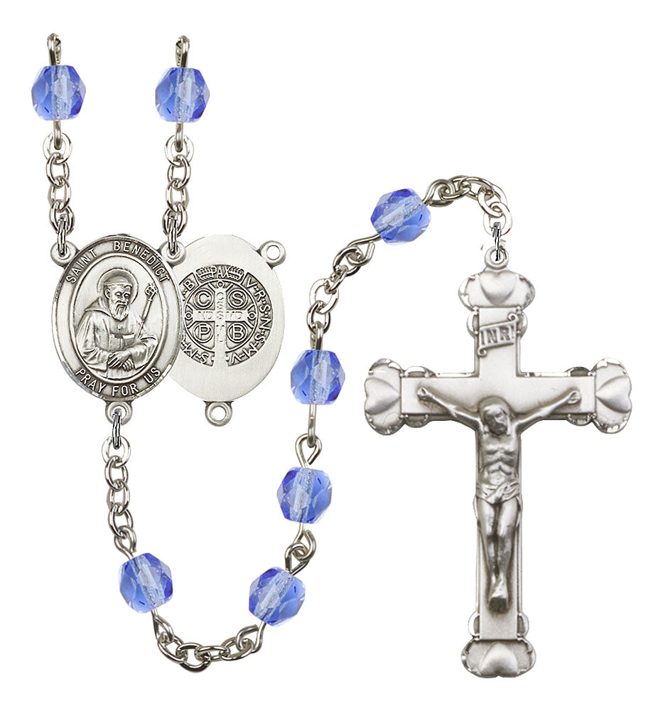 Saint Benedict Rosary with Sapphire Beads – CatholicShop.com