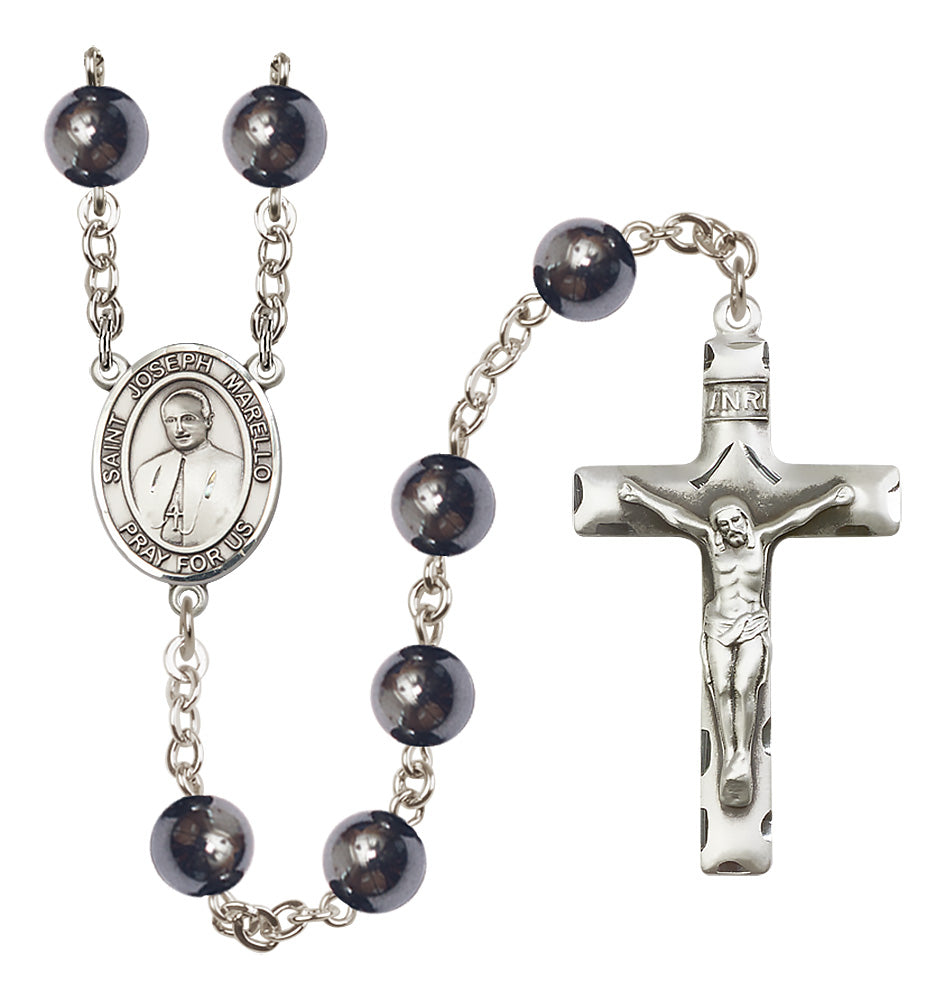 Silver-Plated 8mm Saint Joseph Marello Rosary and Engraved Catholic ...