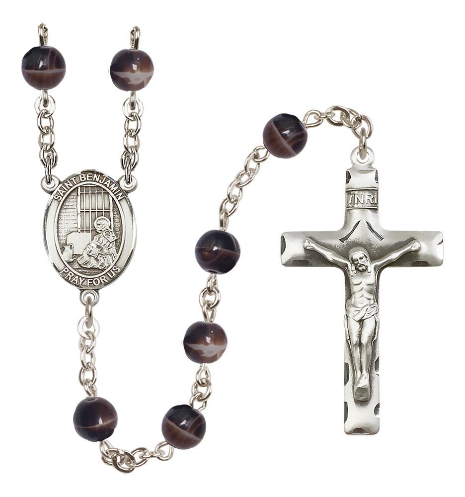 Silver-Plated 7mm Saint Benjamin Rosary and Engraved Catholic Gifts ...
