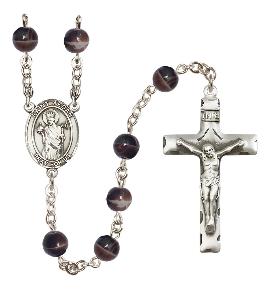 Silver-Plated 7mm Saint Aedan of Ferns Rosary and Engraved Catholic ...